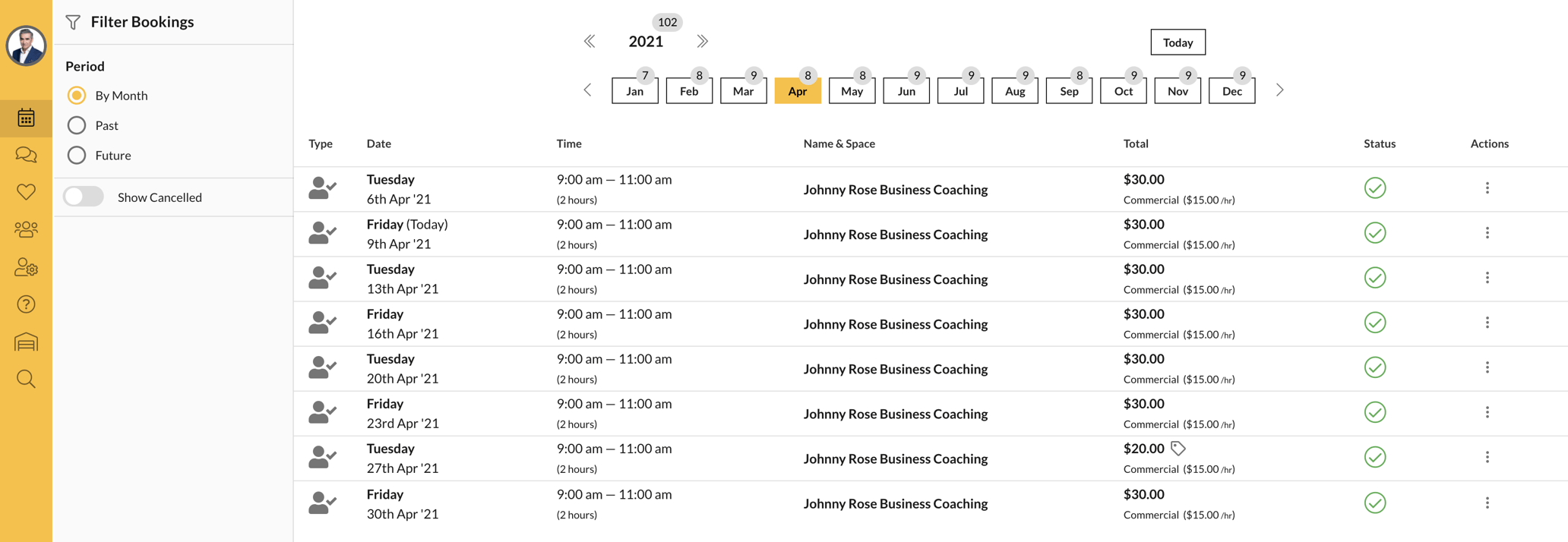 How do I view my upcoming regular bookings?